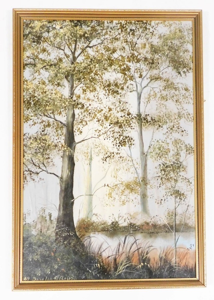 Douglas H. Chaffey (b.1924). Woodland lake scene, oil on canvas, signed ...