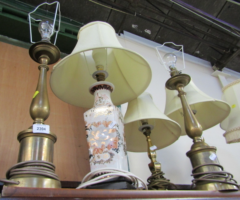 Five various table lamps, comprising two bronzed finish lamps, two ...