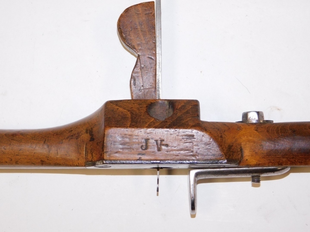 A vintage wooden and cast iron rounding plane, stamped WS, 19cm wide ...