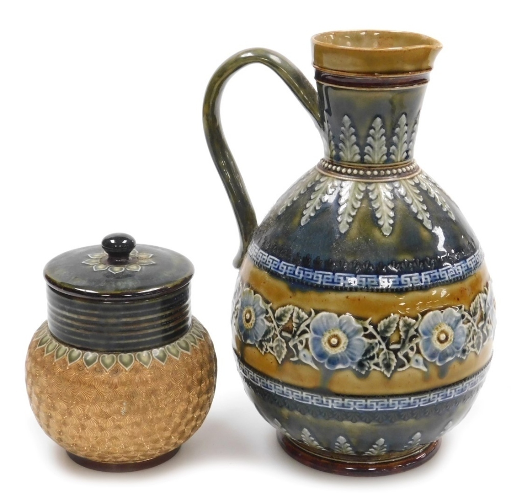 A late 19thC Doulton Lambeth stoneware jug, decorated by Emily ...