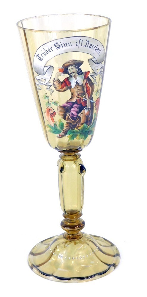 A late 19thC German green glass rummer, the tapering fluted bowl enamel ...