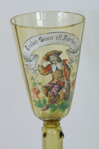 A late 19thC German green glass rummer, the tapering fluted bowl enamel ...