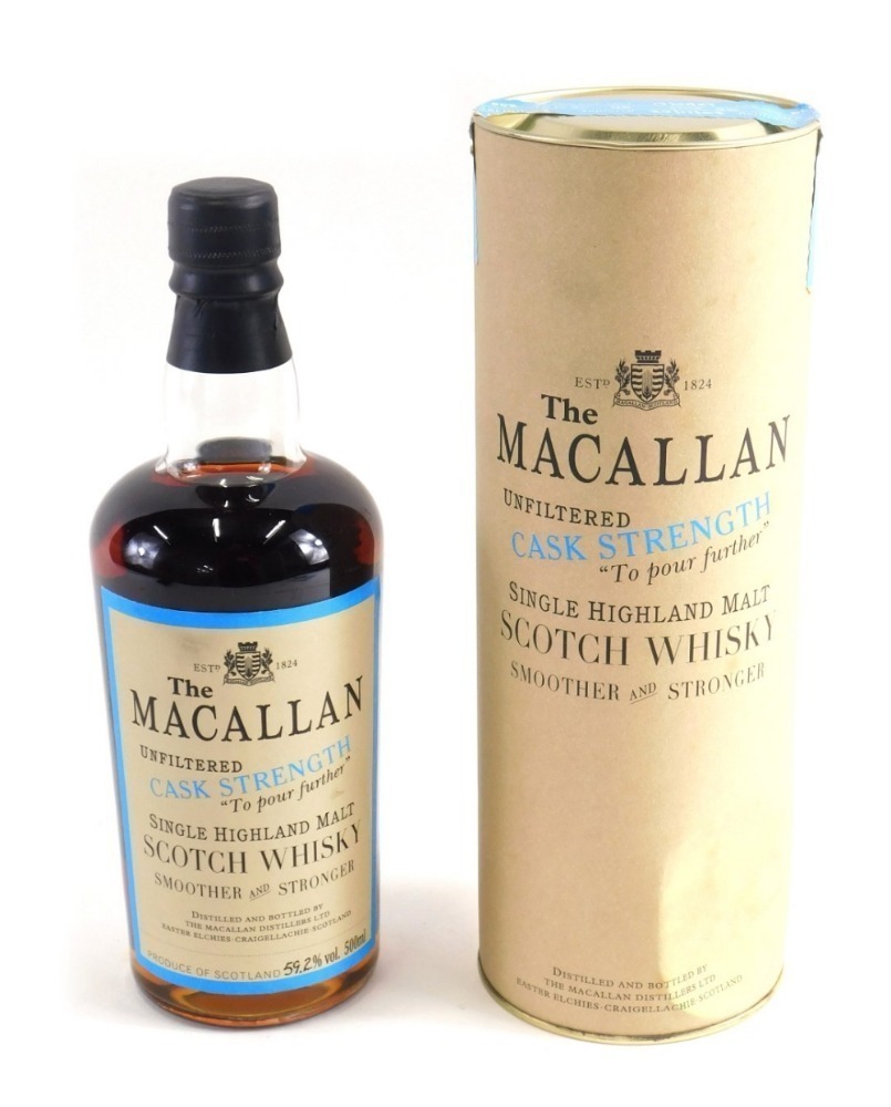 A bottle of the Macallan cask strength unfiltered single Highland ...