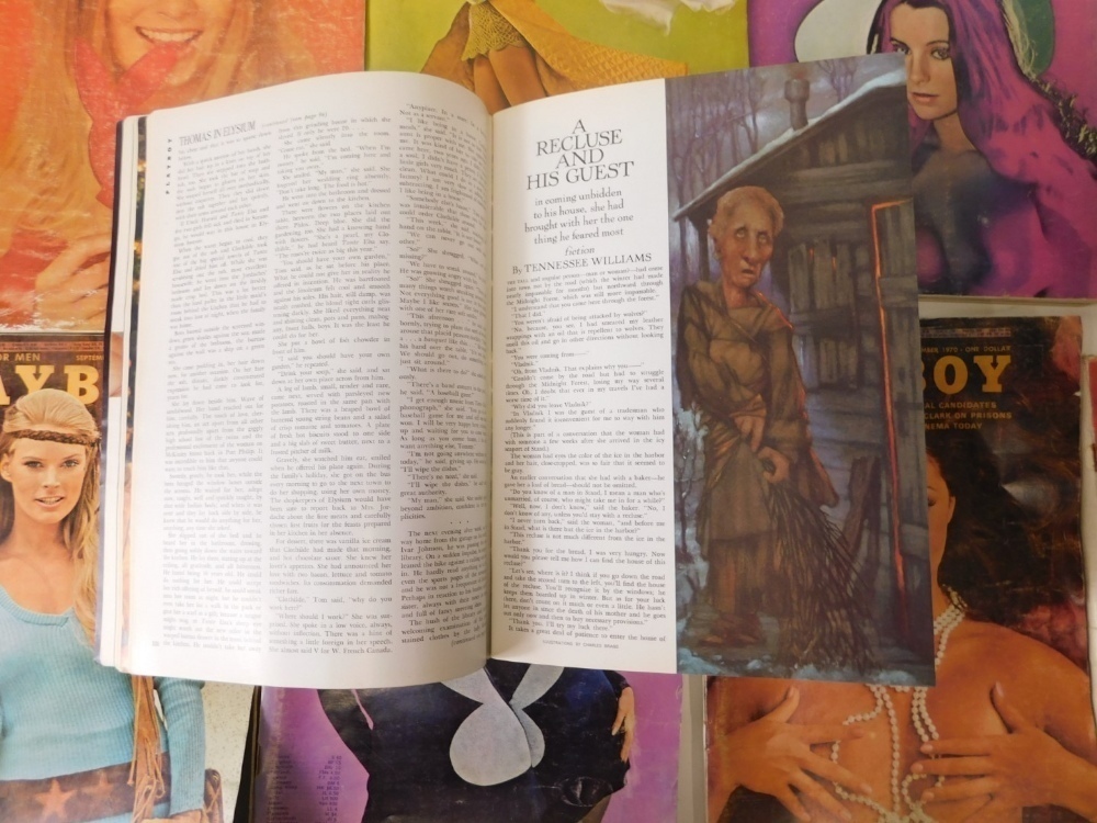 A collection of gentleman's glamour Playboy magazines, from the early ...