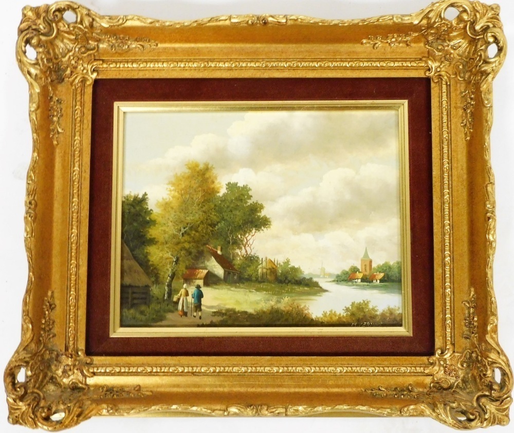 Hendrik Verdonck. A Dutch river scene with figures, oil on panel ...