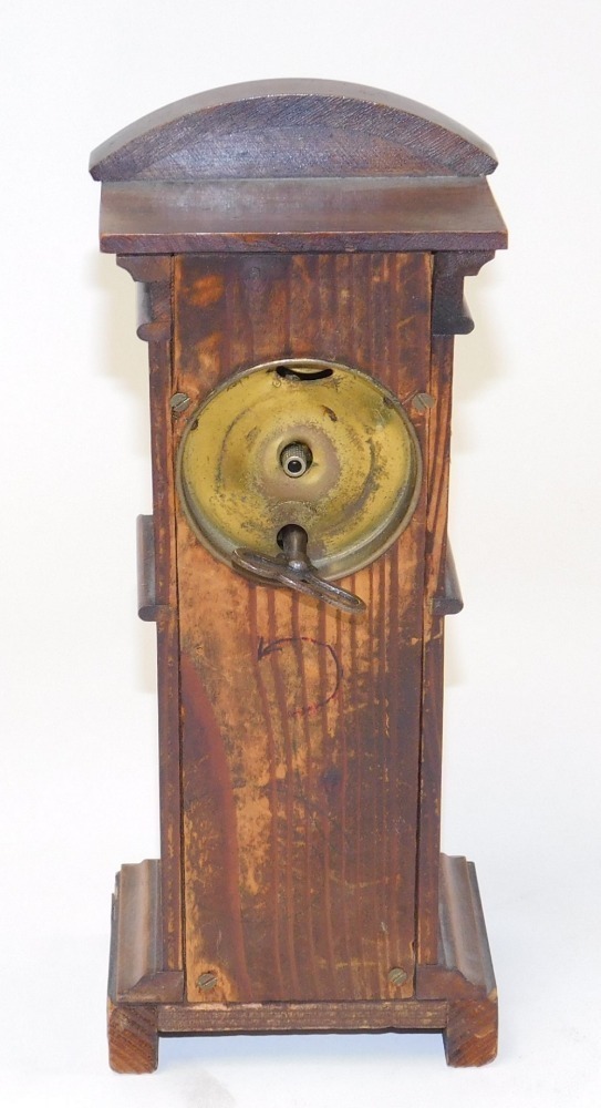 An early 20thC wooden cased miniature longcase clock, circular silvered ...