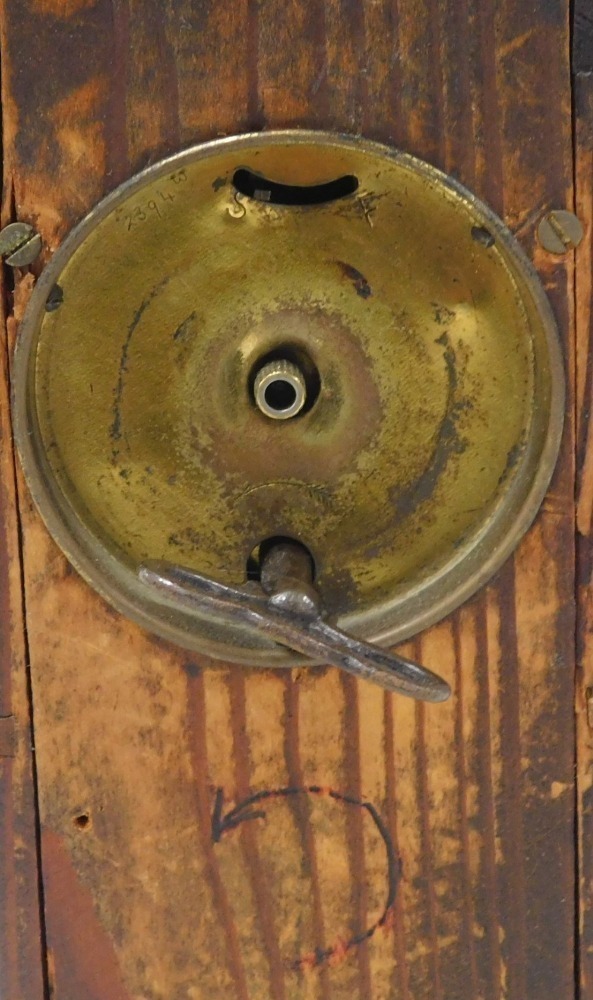 An early 20thC wooden cased miniature longcase clock, circular silvered ...