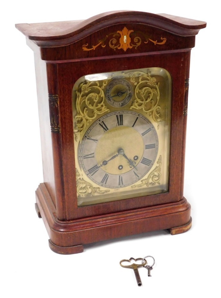 An early 20thC German mahogany cased mantel clock, the rectangular ...