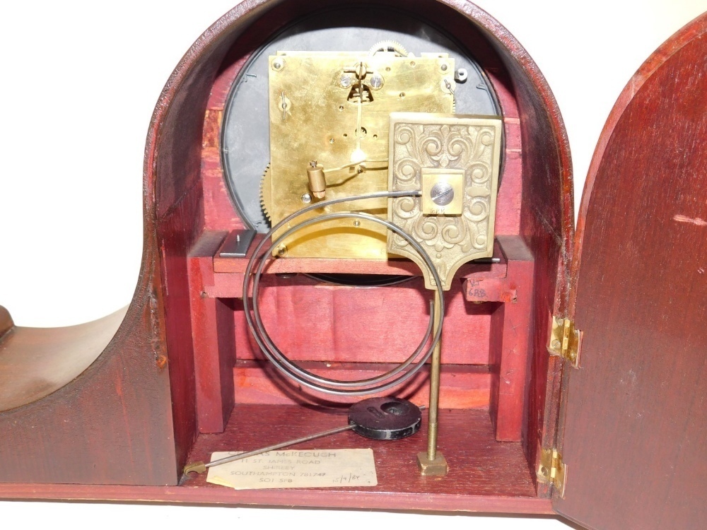 An early 20thC mahogany cased Napoleon hat mantel clock, silvered dial ...