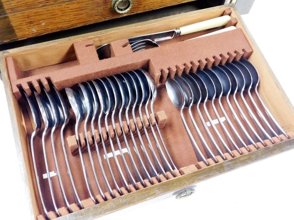 An early 20thC Staybrite stainless steel canteen of cutlery, in a three ...