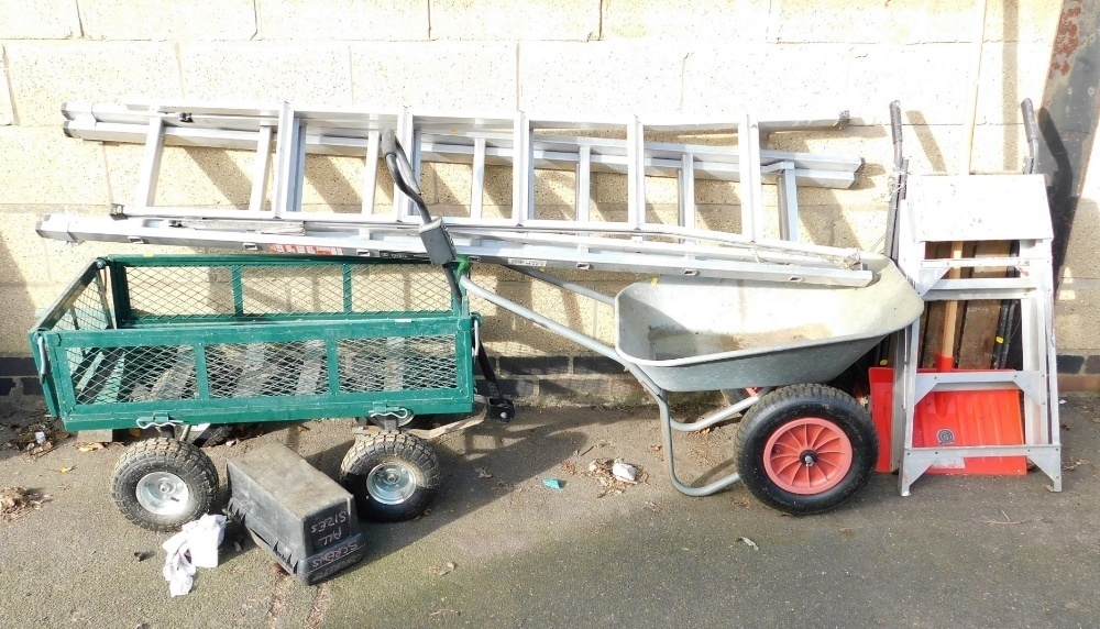 Various garden related items, to include a wheelbarrow, garden pull ...