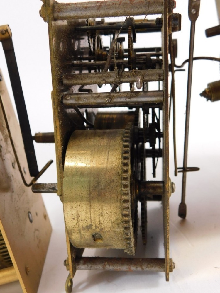 Various clock workings, brass square back clock working, marked Patd ...