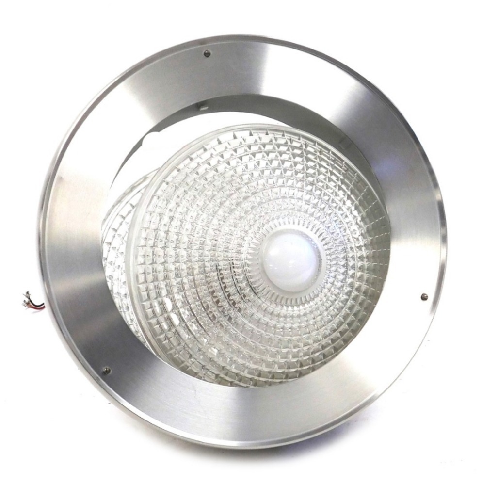 A mid century steel and moulded glass hanging light fitting, the ...