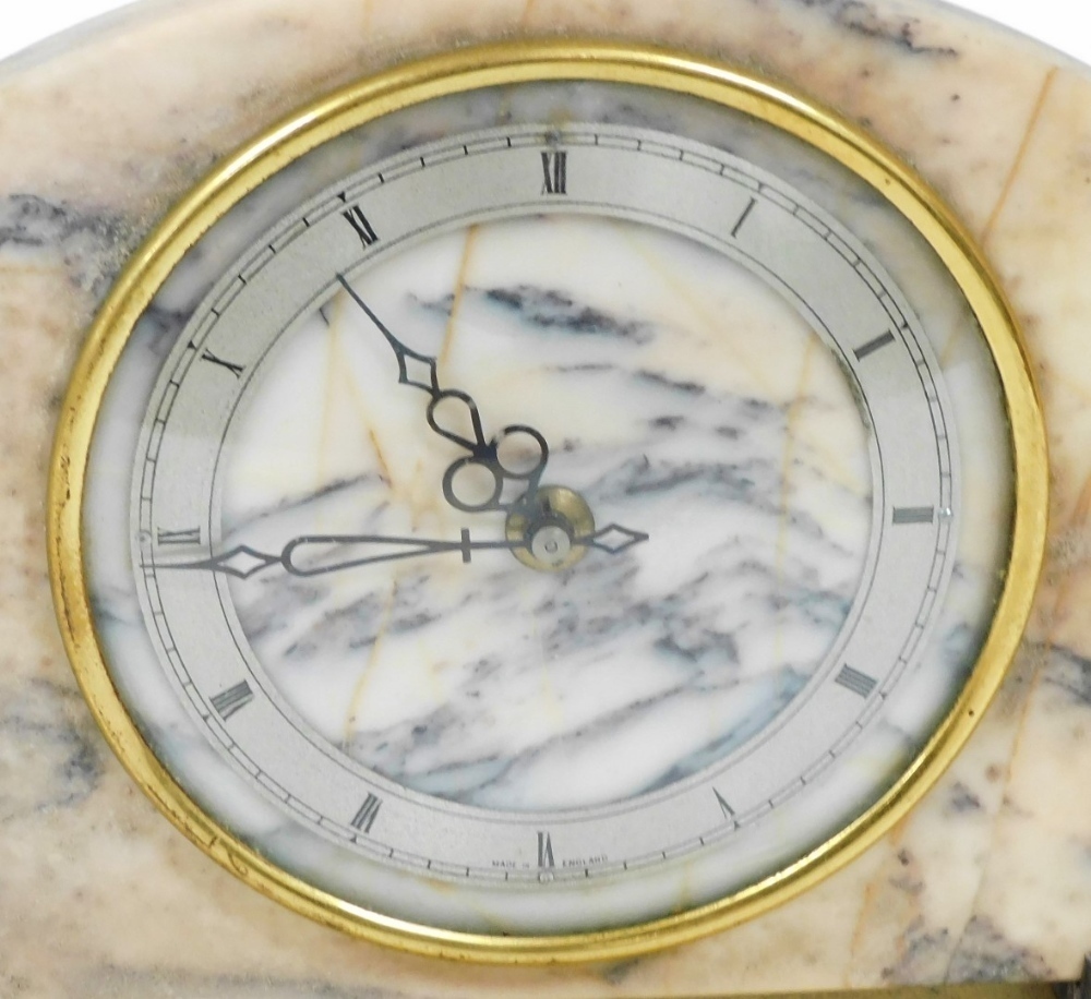 A mid Century Smiths marble mantel clock, the circular dial with ...