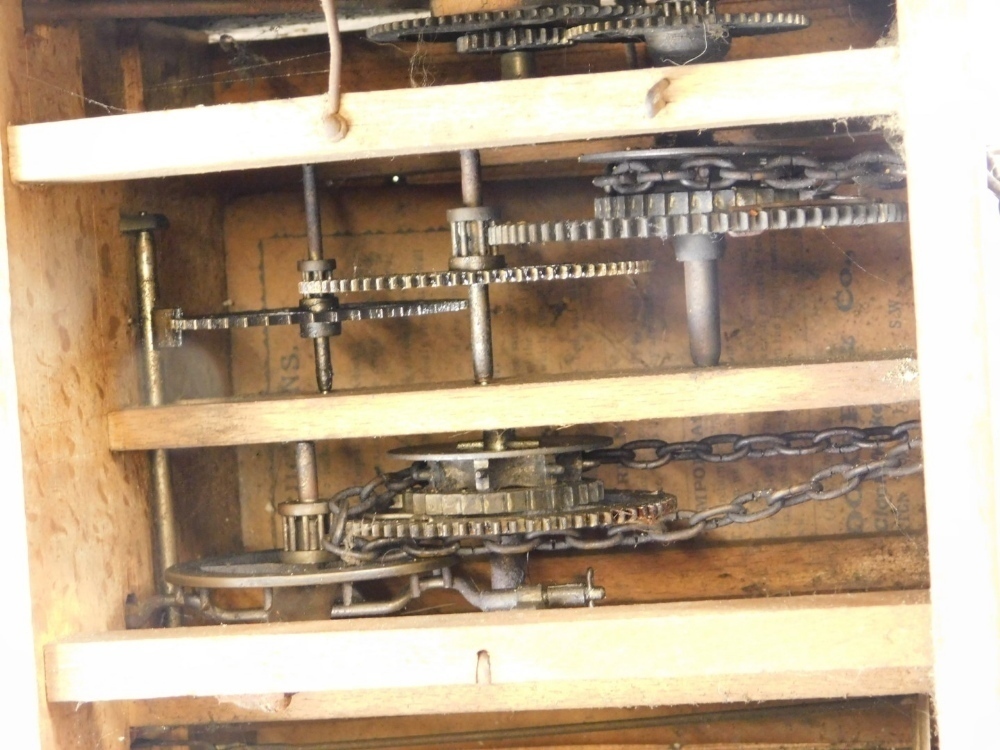 A 20thC walnut cased wall alarm clock, with acorn weights, 18cm ...