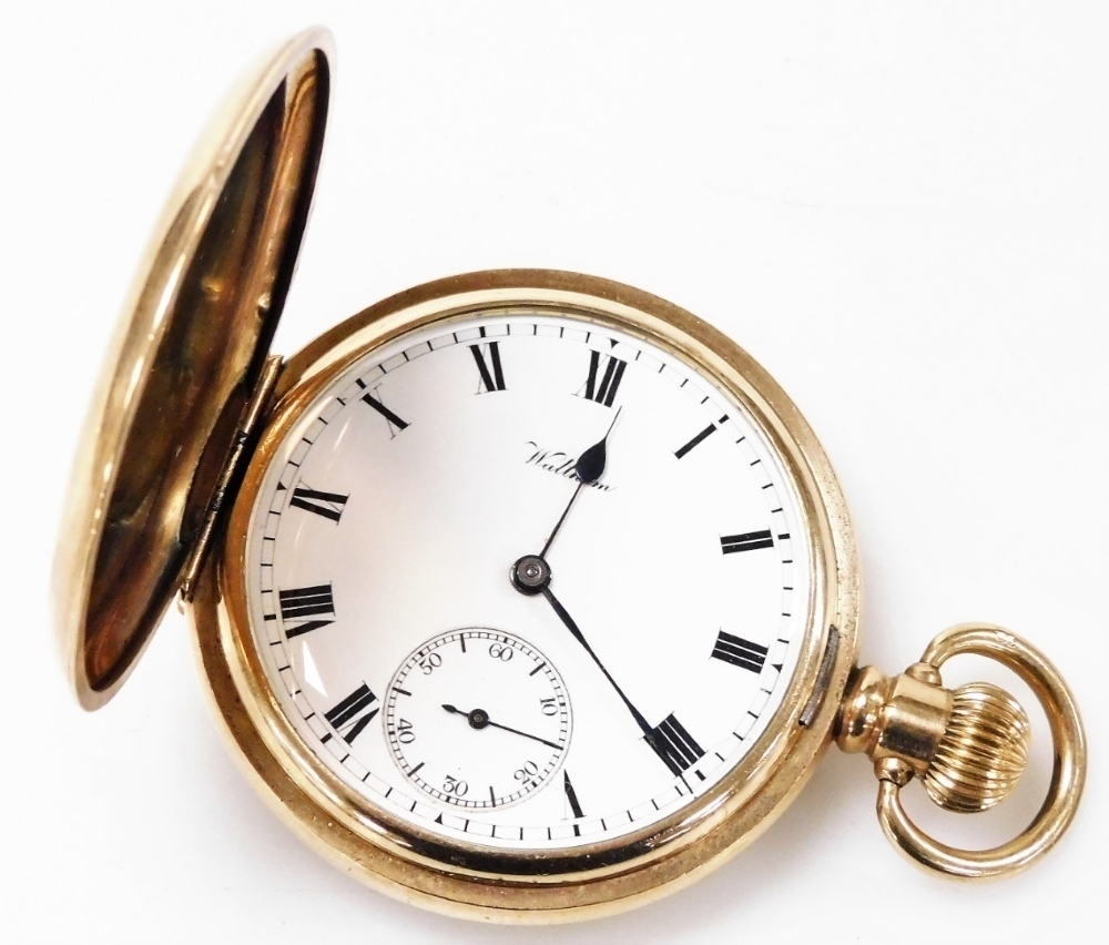 A Waltham gold plated gentleman's hunting cased pocket watch, keyless ...