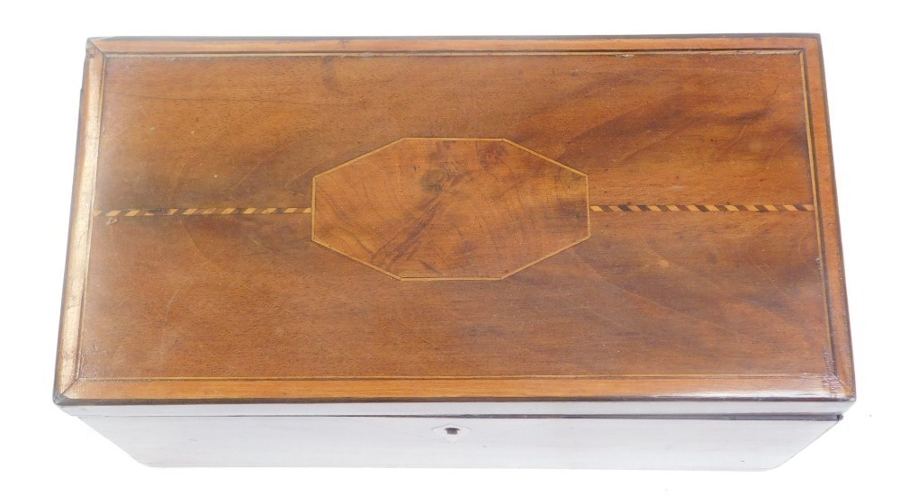 A George III mahogany tea caddy, of rectangular form with satinwood ...