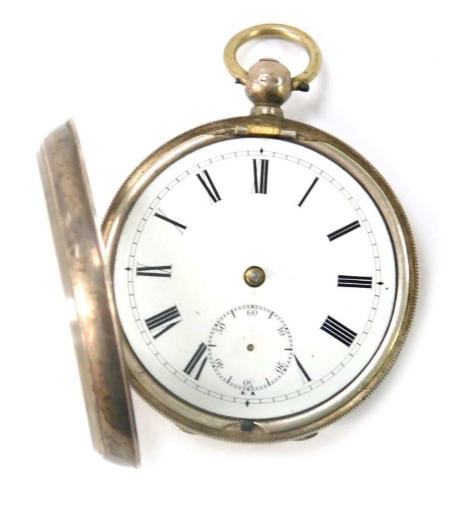 A Edward VII silver pocket watch, with white enamel Roman numeric dial ...