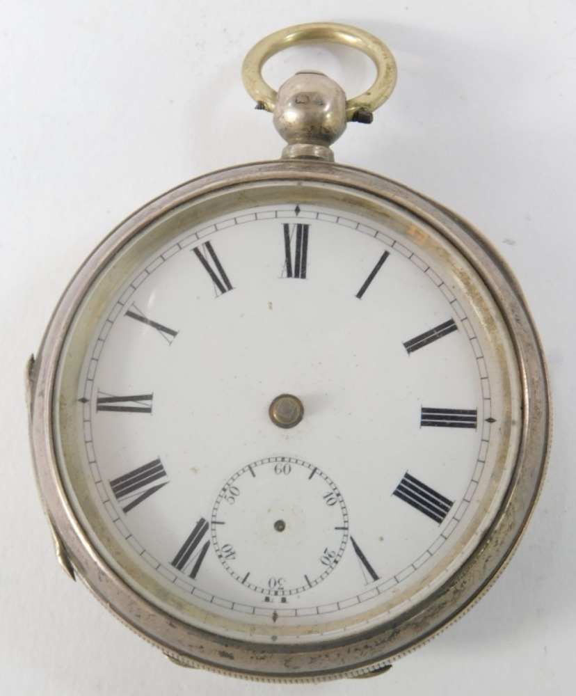A Edward VII silver pocket watch, with white enamel Roman numeric dial ...