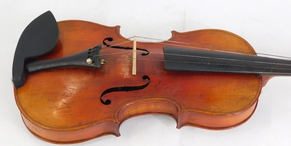 A two piece back violin, bears label for Jan Podesva, houslar, v Brne ...