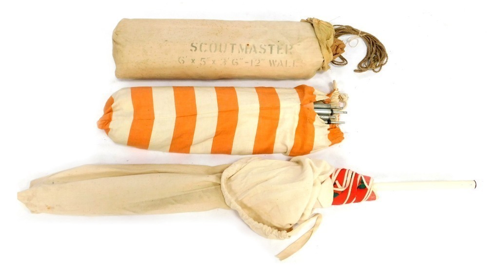 A Scout Master 6x5 and 8x6 material wall, parasol, and casing. (3)