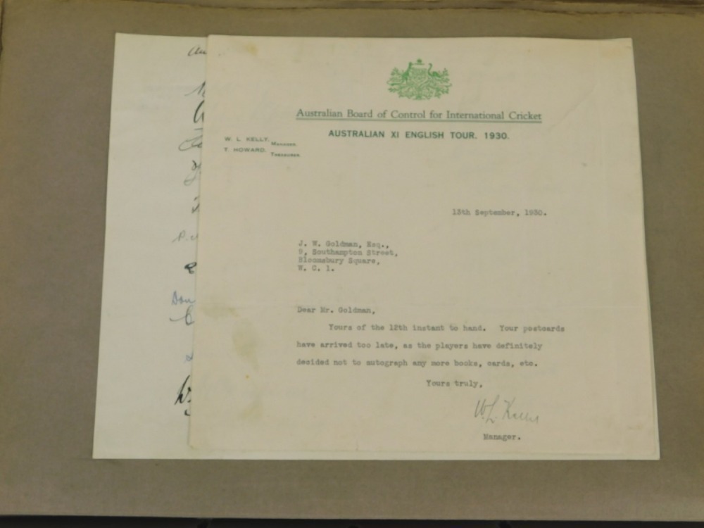 An album of signed and other cricket photographs, to include 1932 ...