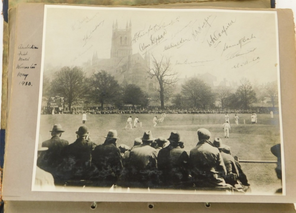 An album of signed and other cricket photographs, to include 1932 ...