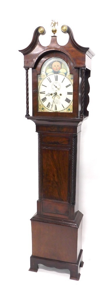 F Jones of Bedminster Bristol. A 19thC moon rolling longcase clock, the ...