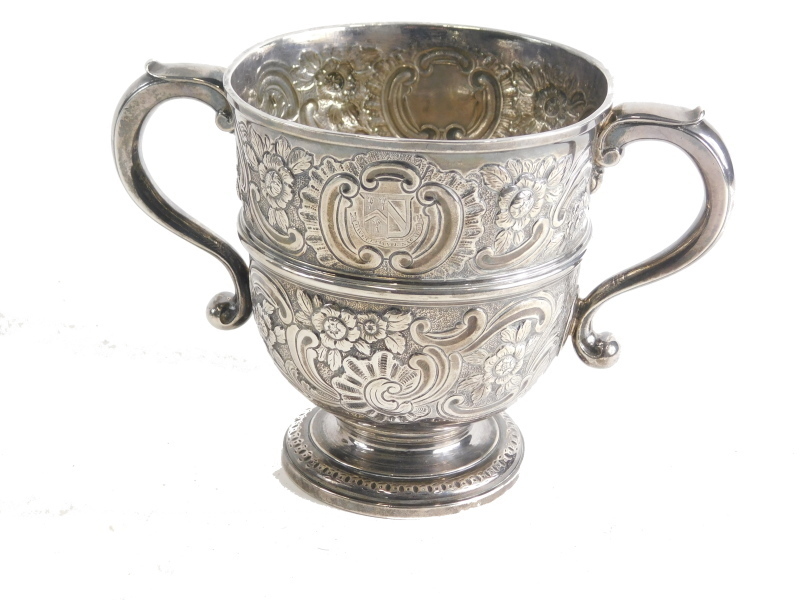 A George I silver loving cup, by Augustus Courtauld, the bell shaped ...