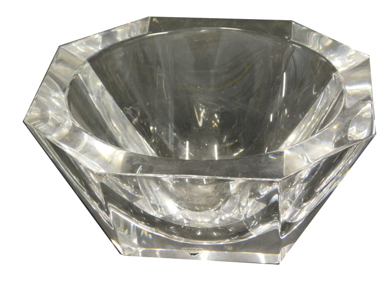 A Orrefors Swedish glass bowl, of plain octagonal form, signature mark ...