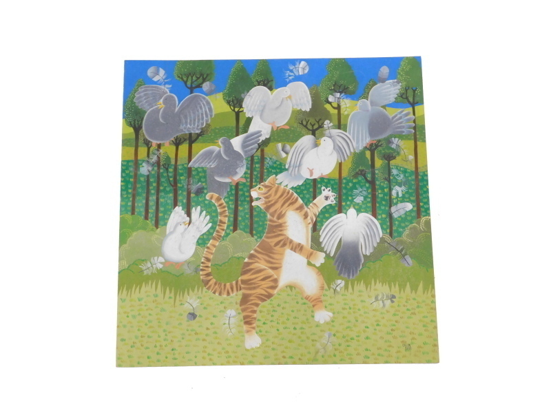 Lea Bason (20thC). Tiger and doves in a forest landscape, mixed media ...