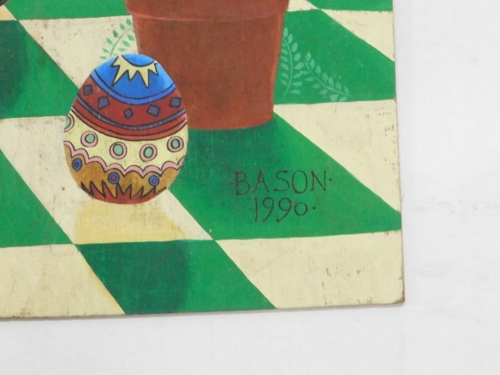 Lea Bason (20thC). Clown on rocking horse, interior scene with sun ...