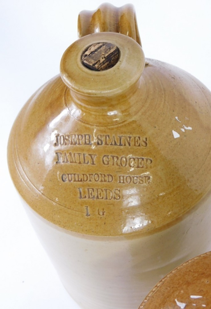 Three various stoneware flagons, to include Joseph Staines Family ...