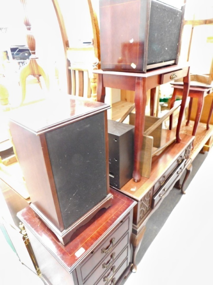 A music system with Sharp stacking system, in wooden cabinet, two ...
