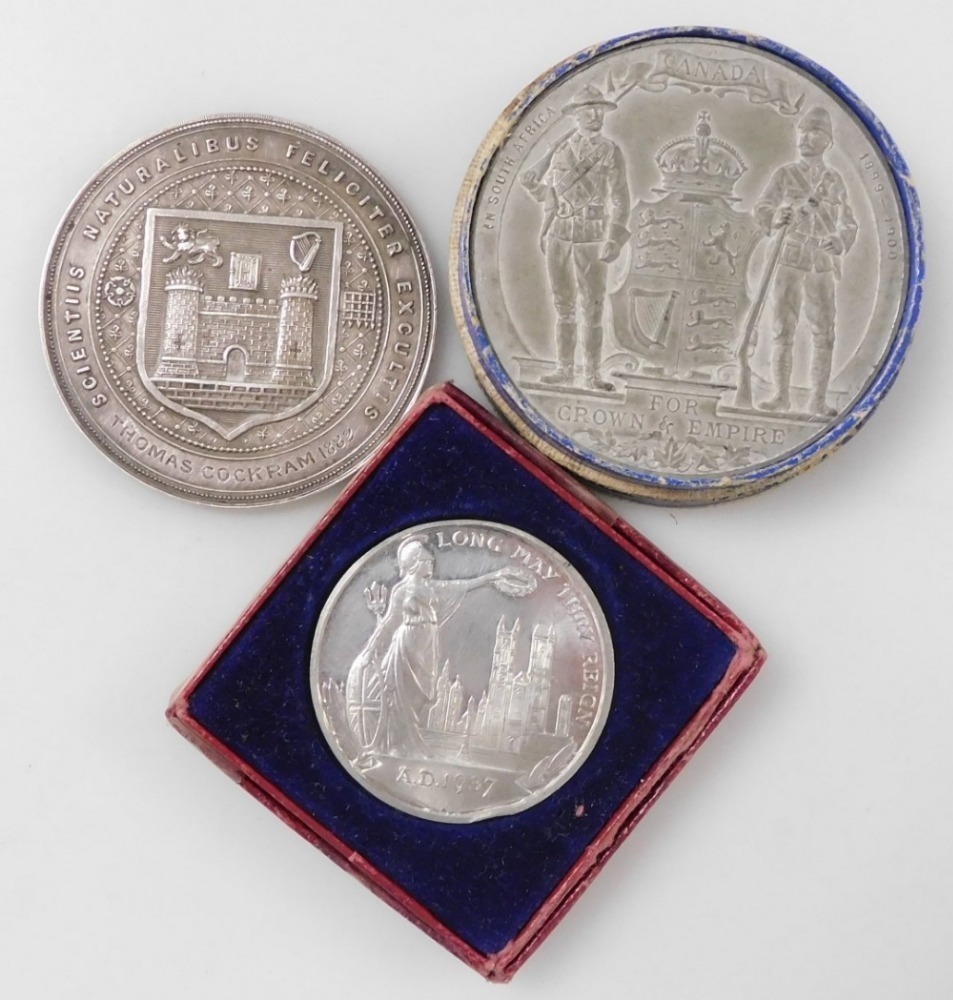 A Trinity College Dublin silver prize medal, named to Thomas Cockram ...