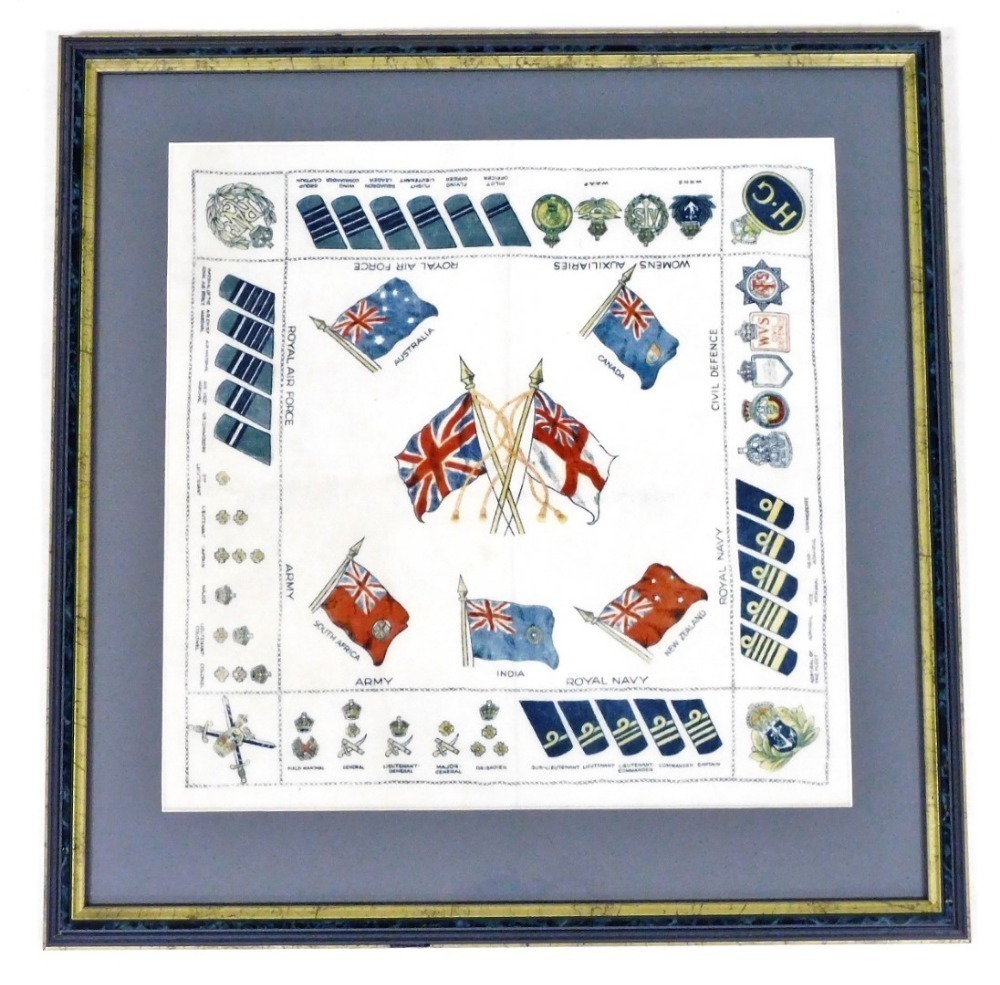 A World War Two commemorative silk handkerchief, depicting flags of ...