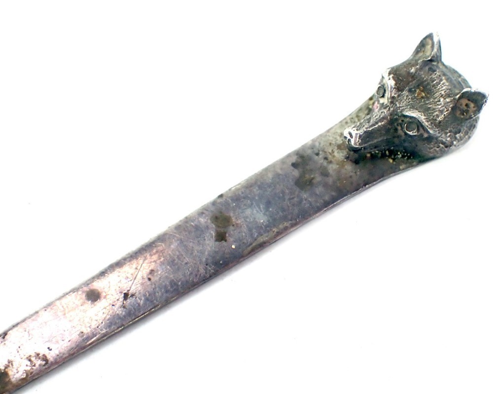 A George V silver letter opener, with fox mask head, Chester 1926 ...