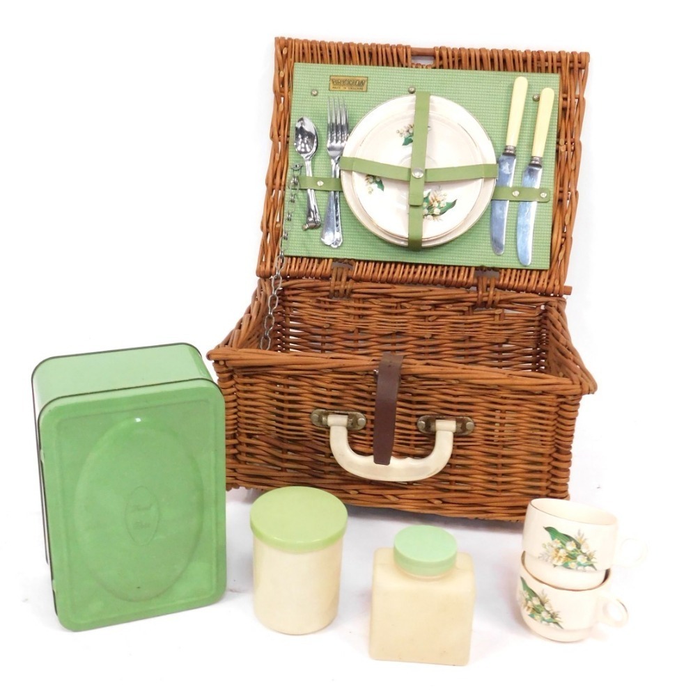 A Brexton picnic hamper, comprising ceramic dinner set with Snow Bell ...