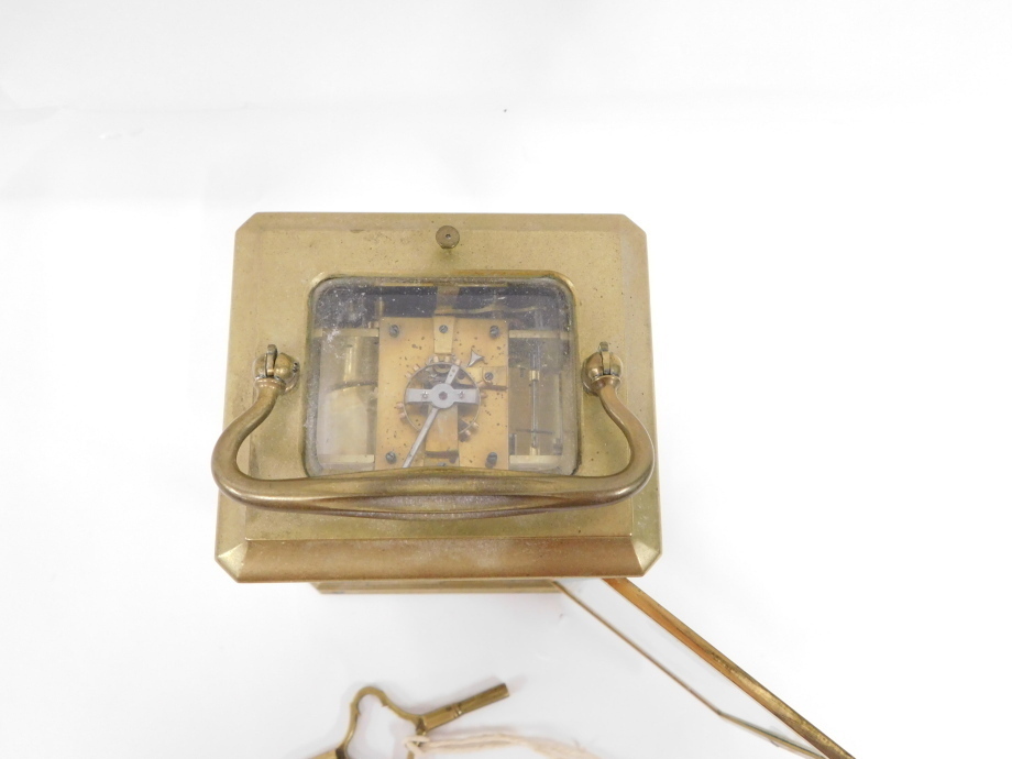 A late 19thC brass repeating carriage clock, with 7cm wide Roman ...