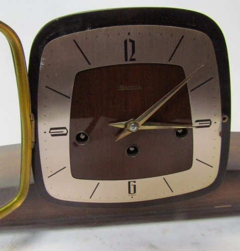A Hermel Art Deco style mantel clock, with mahogany casing, and brass ...