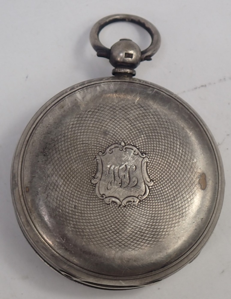 A Victorian silver cased open faced pocket watch, circular white enamel ...