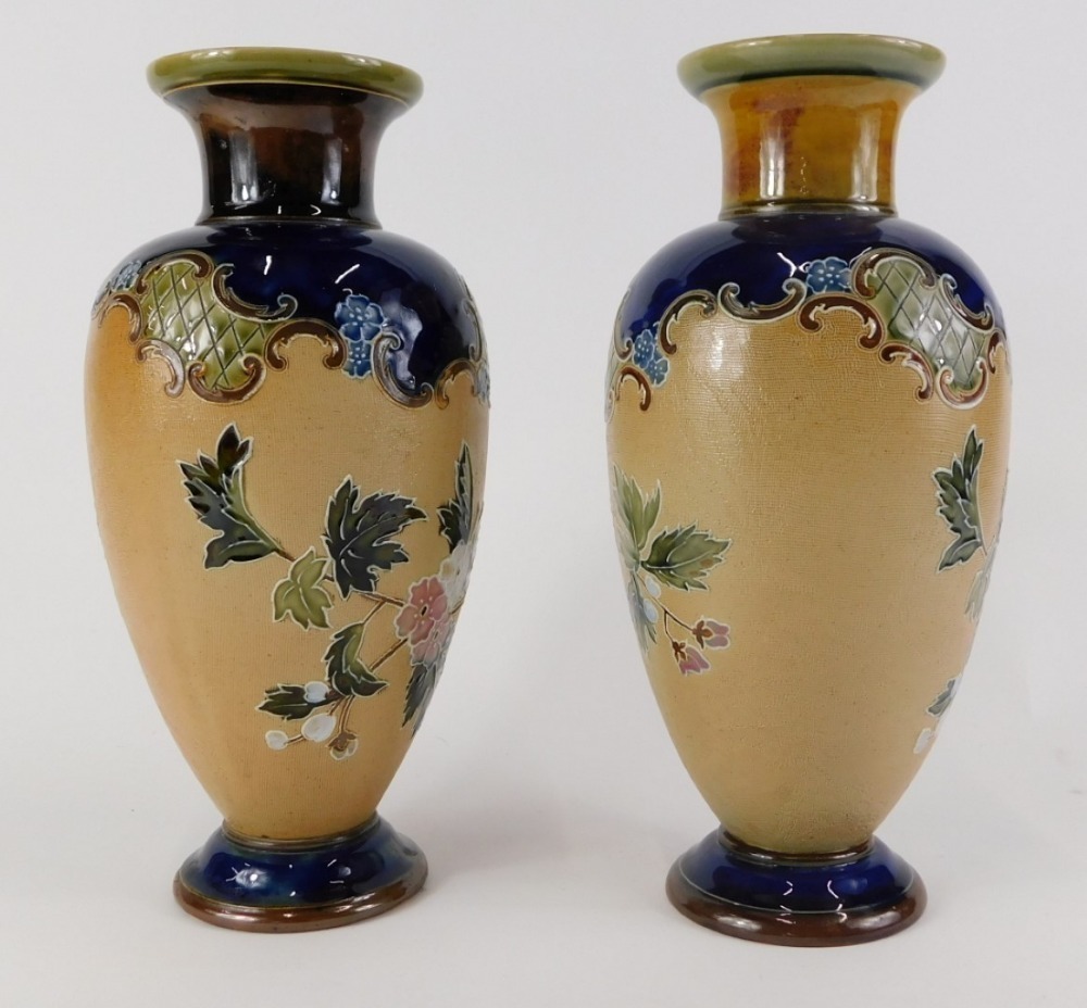 A near pair of Doulton Lambeth Slater's Patent vases, one stamped EP ...