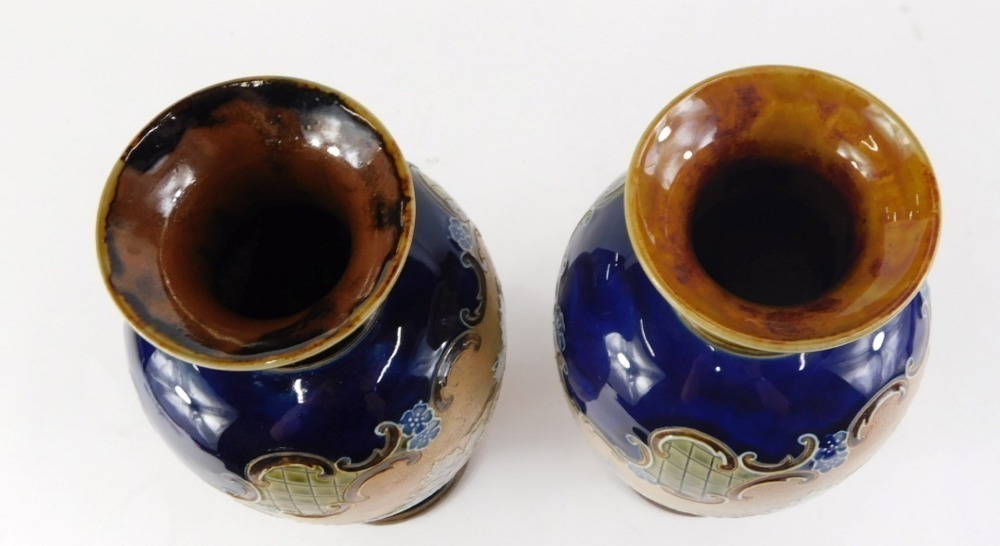 A near pair of Doulton Lambeth Slater's Patent vases, one stamped EP ...