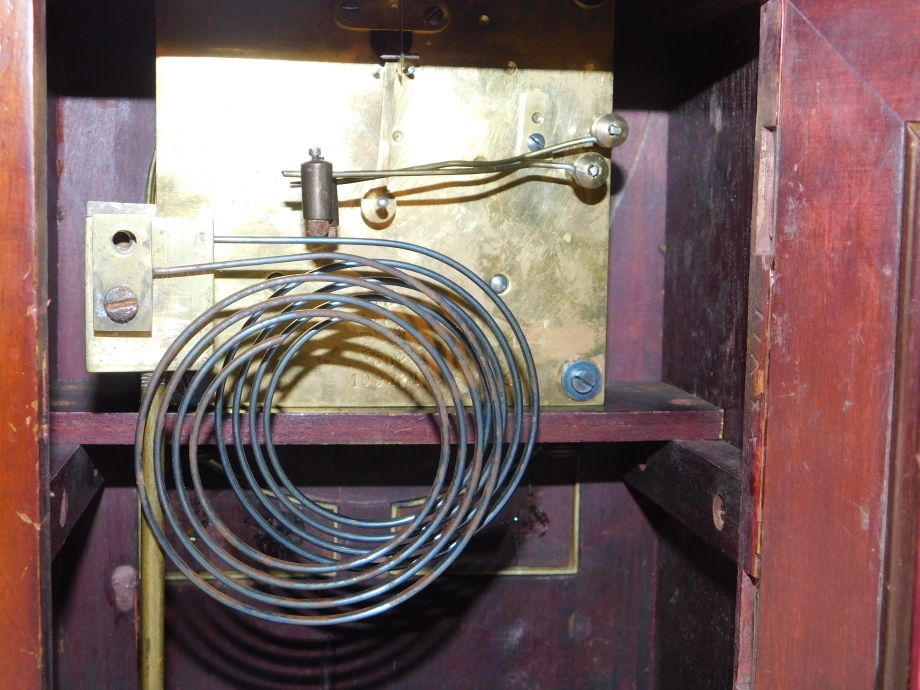 A late 19thC mahogany bracket clock, the 11cm diameter enamel dial ...