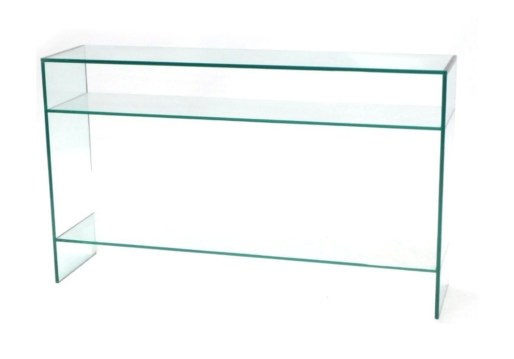 A Green Apple glass side table, of rectangular shape with two shelves ...
