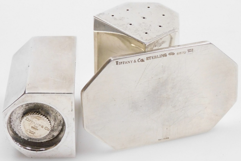 A Tiffany & Co sterling silver cruet, on stand, of octagonal form, 176 ...