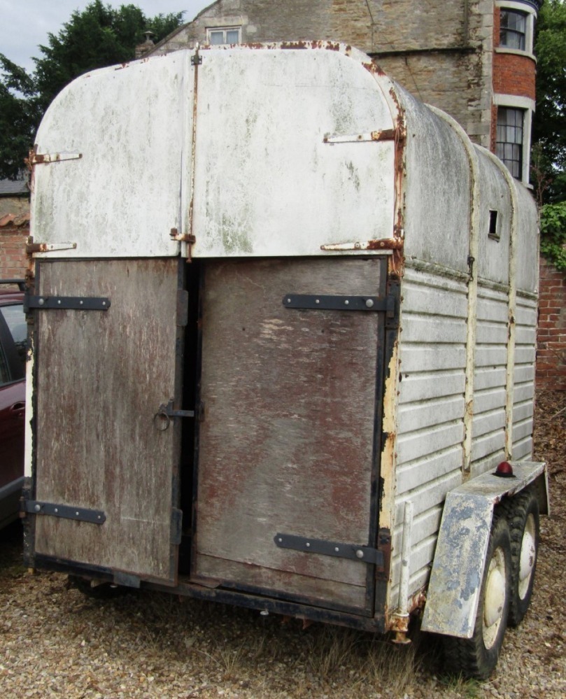 A Rice horse box trailer, painted in white and with converted seat ...