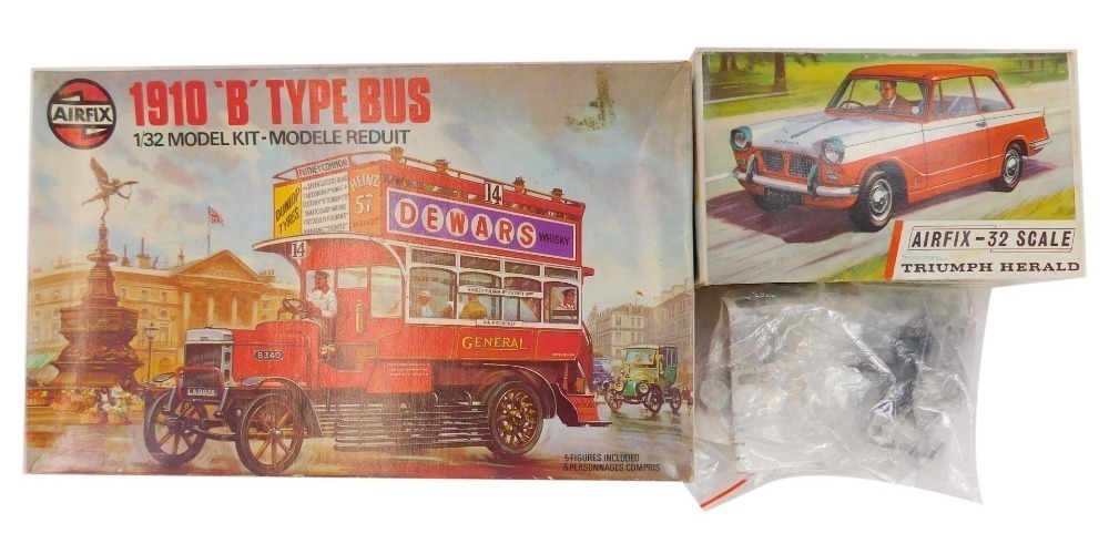 An Airfix 1910 B type bus model kit, 1/32, together with an Airfix 32 ...