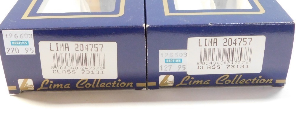 Lima Models OO gauge Class 73 locomotives, 73131 EWS livery, boxed. (2)