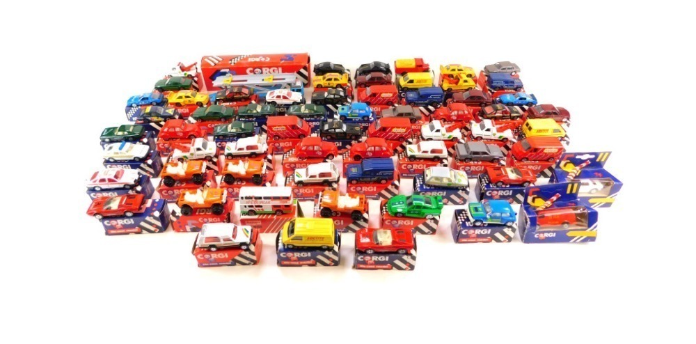 Corgi diecast vehicles, including Volvo car transporter, Jaguar track ...